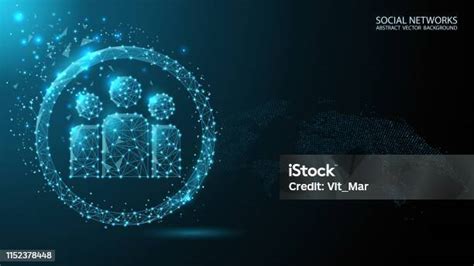 벡터 그룹 사람들 채팅 아이콘입니다 세계 통신망의 지도 미래의 어두운 파란색 배경입니다 3d 다각형 네트워크 선 점 및 구조 연결에 대한 스톡 벡터 아트 및 기타 이미지