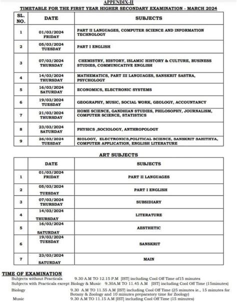 Plus One Public Exam Time Table 2024 Kerala Government Exams