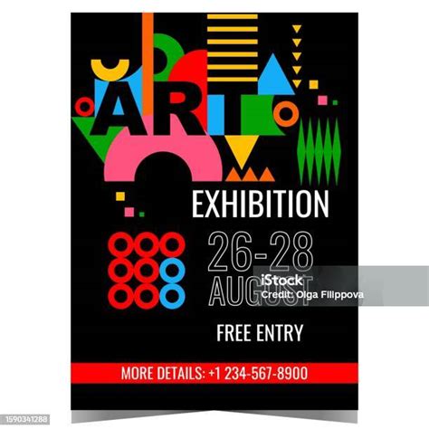 기하학적 모양과 장식적인 추상적 요소가 있는 미술 전시회 다채로운 포스터 Art Show에 대한 스톡 벡터 아트 및 기타 이미지 Art Show 포스터 기하 도형