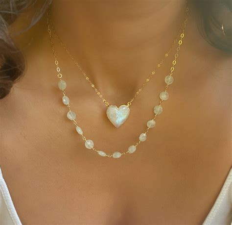Moonstone Heart Gold Necklace Moonstone Pendant Necklace Etsy