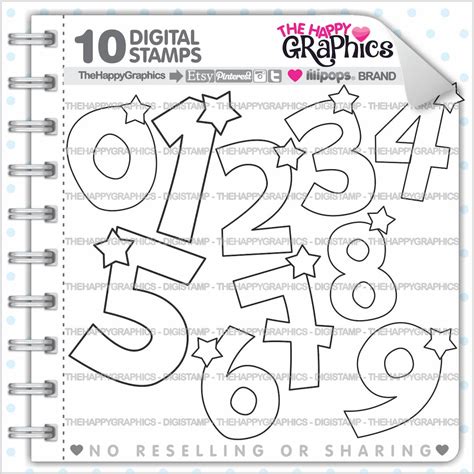 Number Stamp COMMERCIAL USE Digi Stamp Number Digistamp Kawaii Stamps Decorative Numbers