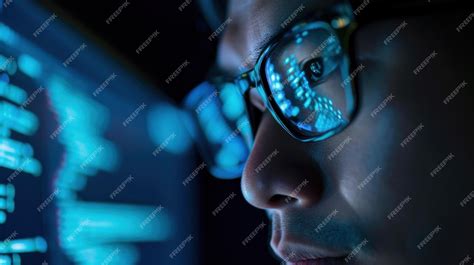premium photo asian programmer man and reflection in glasses focus