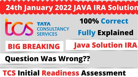 Tcs Ira 24 January 2022 Java Question And Solution Full Explanationtcs Opa Solutionjava