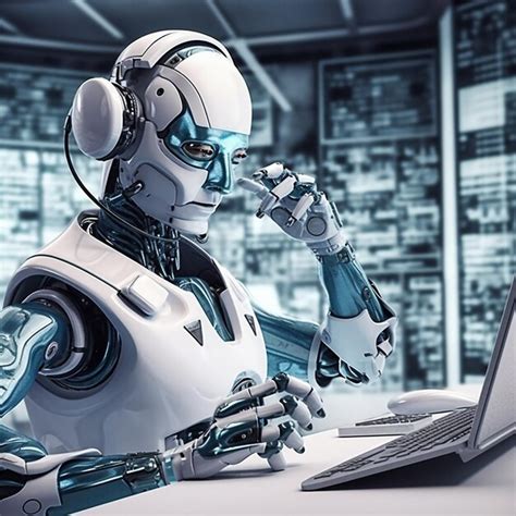 Premium Ai Image Robot Working In A Call Center Generative Ai