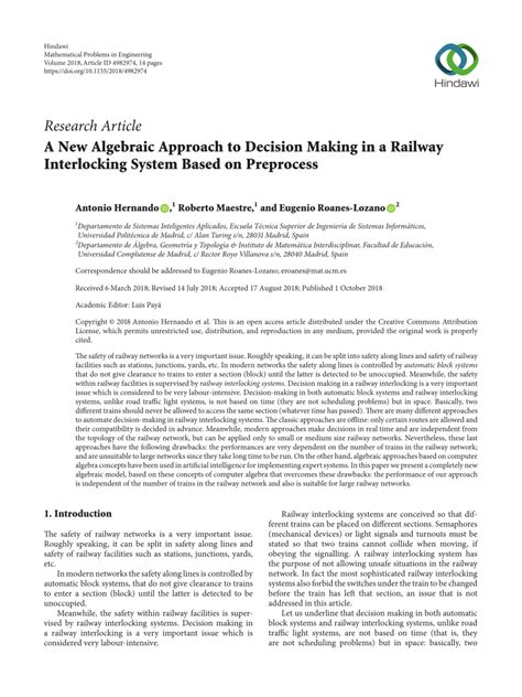 Pdf A New Algebraic Approach To Decision Making In A Railway Interlocking System Based On