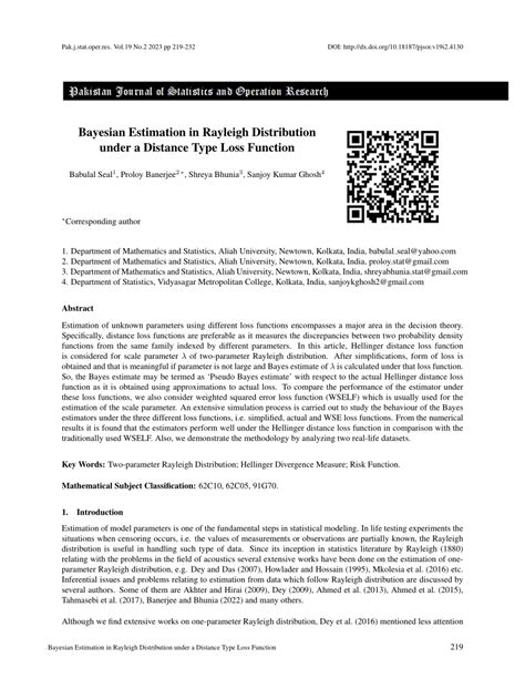 Pdf Bayesian Estimation In Rayleigh Distribution Under A Distance Type Loss Function