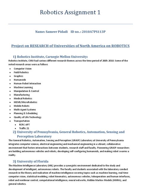 robotics assignment pdf robotics artificial intelligence
