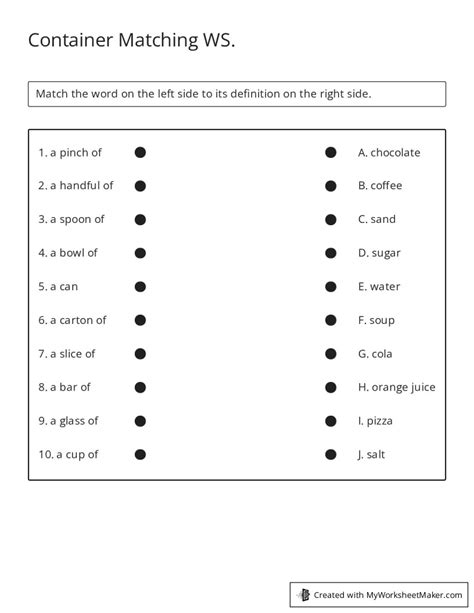 Container Matching Ws My Worksheet Maker Create Your Own Worksheets