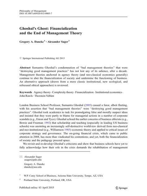 Ghoshals Ghost Financialization And The End Of Management Theory Pdf Justice Crime And Violence