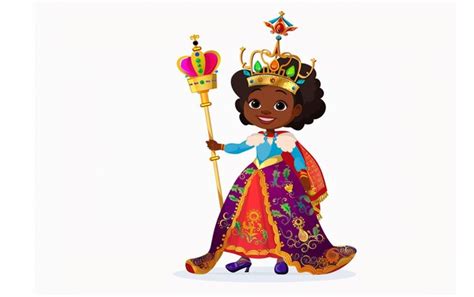 Cartoon Illustration Of A Black Princess With A Crown And A Wand