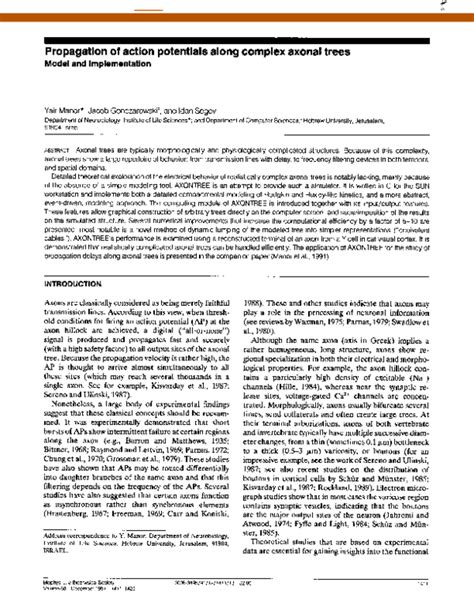 Pdf Propagation Of Action Potentials Along Complex Axonal Trees Model And Implementation