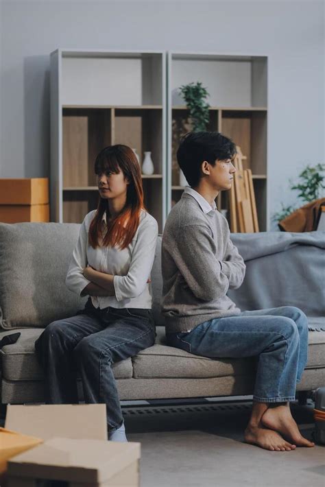 Offended Couple Ignoring Each Other After Quarrel Indoors Selective Focus Relationship