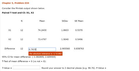 Solved Chapter 5, Problem 034 Consider the Minitab output | Chegg.com