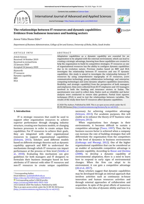Pdf The Relationships Between It Resources And Dynamic Capabilities Evidence From Sudanese