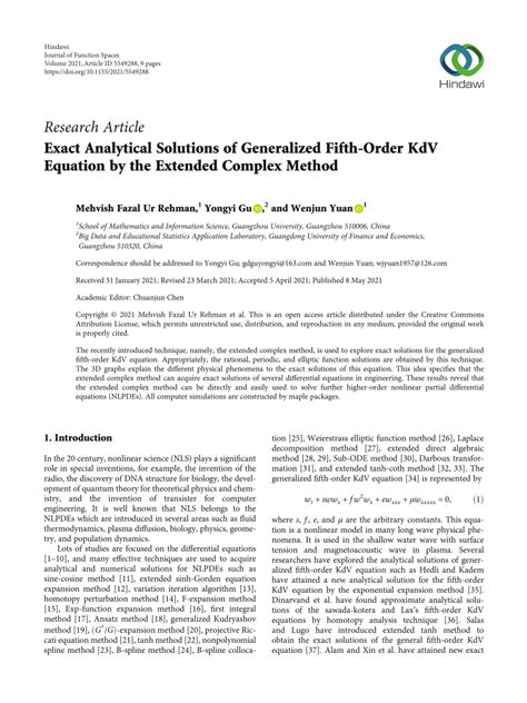 Pdf Exact Analytical Solutions Of Generalized Fifth Order Kdv Equation By The Extended Complex