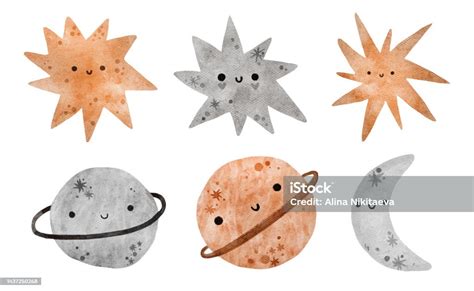 그레이 베이지 손으로 그린 수채화 동육원 유치한 그림 클립 아트 재미 있는 쾌활 한 아이 의류 컬렉션입니다 우주 비행사에 대한 스톡 벡터 아트 및 기타 이미지 Istock