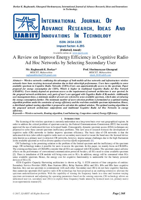 Pdf A Review On Improve Energy Efficiency In Cognitive Radio Ad Hoc Networks By Selecting