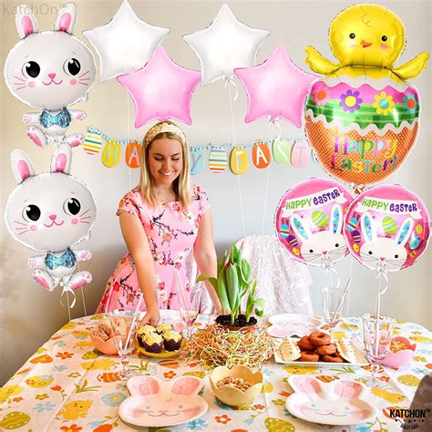 10 Pcs Easter Balloons Large Bunny Chicken Egg Shaped Mylar Foil Balloons