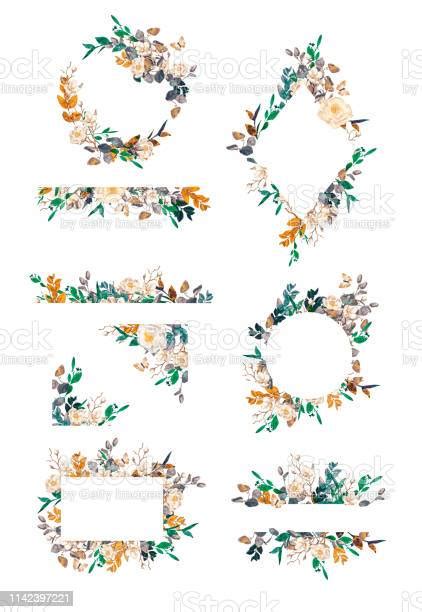 흰색 바탕에 손으로 그린 수채화 꽃 화 환 세트 화 환 꽃 프레임 수채화 꽃 모란과 장미 그림 손으로 그린 흰색 배경에 고립입니다 꽃 식물에 대한 스톡 벡터 아트 및 기타