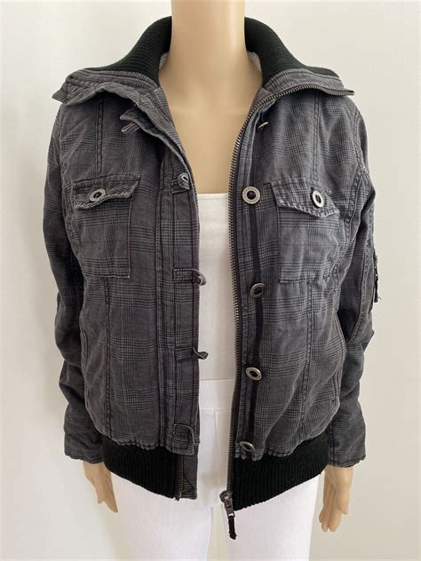 Fishbone Small Washed Black Check Cotton Jacket Fleec Gem