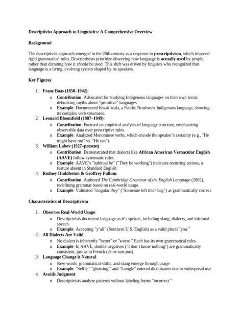 Descriptivist Approach To Linguistics Pdf Grammar English Language