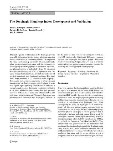 Dysphagia Handicap Index Development And Validation Pdf