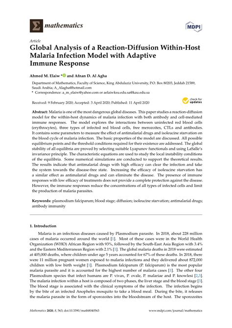 Pdf Global Analysis Of A Reaction Diffusion Within Host Malaria Infection Model With Adaptive