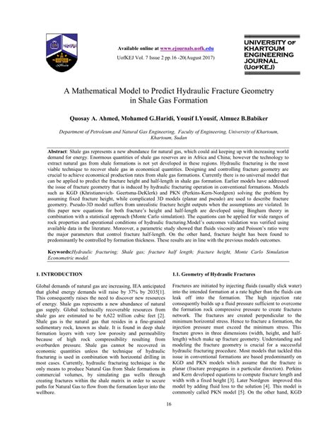 Pdf A Mathematical Model To Predict Hydraulic Fracture Geometry In