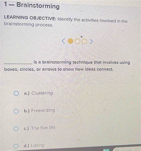 Solved 1 — Brainstorming Learning Objective Identify The Activities