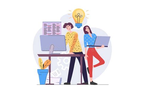 Programmers Concept In Modern Flat Design For Web Developers Team