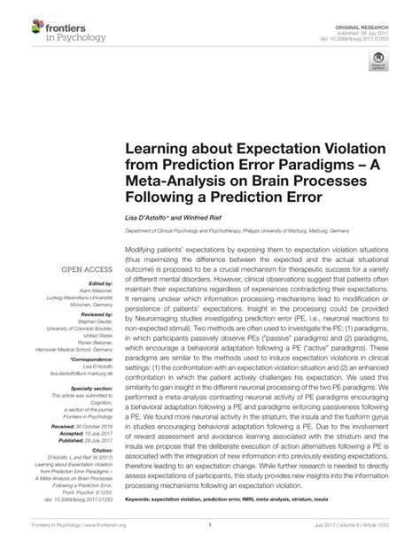 Pdf Learning About Expectation Violation From Prediction Error