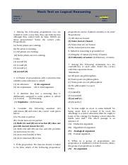 Mock Test Logical Reasoning Answere Key Docx Mock Test On Logical Reasoning PAPER I Unit