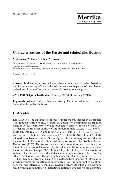 Pdf Characterizations Of The Pareto And Related Distributions