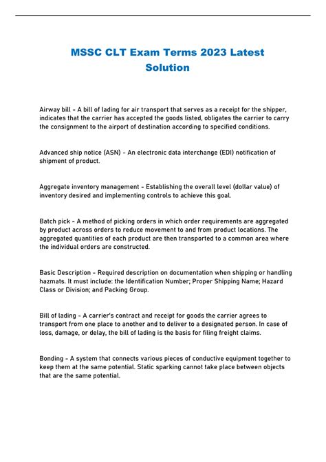 Mssc Clt Exam Terms 2023 Latest Solution Clt Stuvia Us