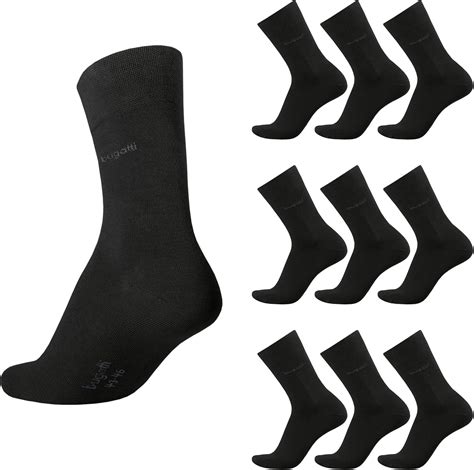 Bugatti Mens Basic Socks 9 Pairs Black Calf Length Cotton Size 9