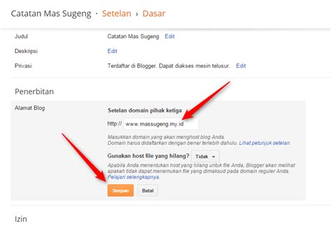 cara custom domain blogger jadi sugeng id