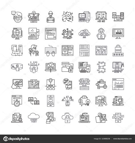 Programming Coding Linear Icons Signs Symbols Vector Line Illustration Set Stock Vector By
