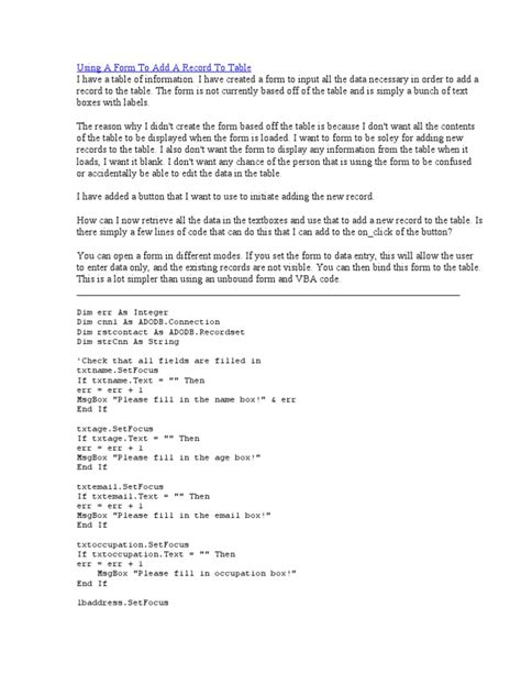 Pdf Using A Form To Add A Record To Table Dokumentips