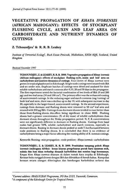 Pdf Vegetative Propagation Of Khaya Ivorensis African Mahogany Effects Of Stockplant