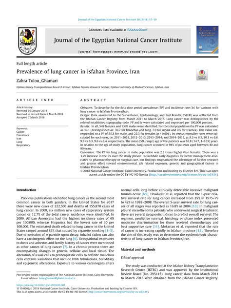 Pdf Prevalence Of Lung Cancer In Isfahan Province Iran