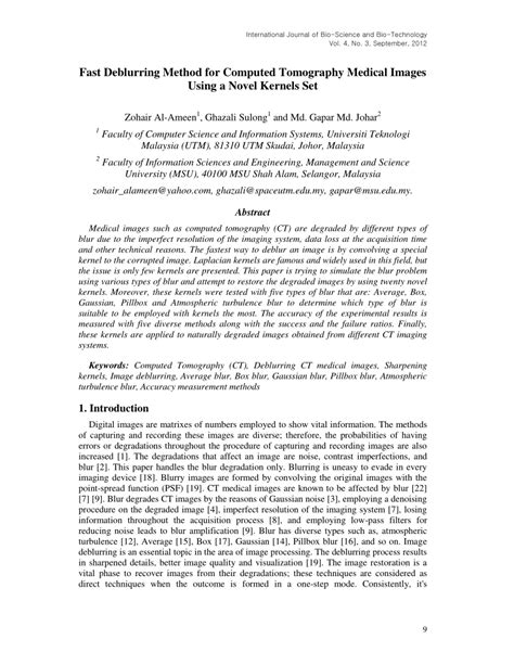Pdf Fast Deblurring Method For Computed Tomography Medical Images