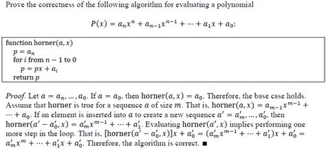 Algorithm Proving The Horner Function Polynomial Evaluation Stack Overflow