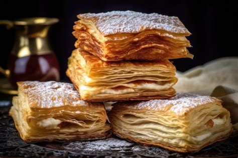 Premium Ai Image A Stack Of Puff Pastry On A Table