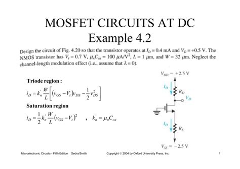 Mosfet Circuits Dc Analysis Amplifiers And Small Signal Models