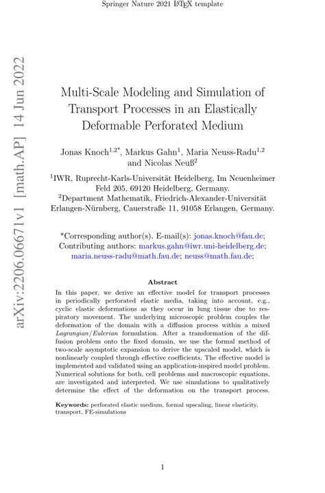 Pdf Multi Scale Modeling And Simulation Of Transport Processes In An