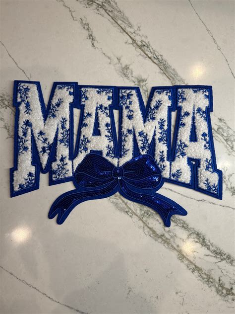 Mama Wblue Sequin Bow Chenille Patch Large Rd Creations 1stop