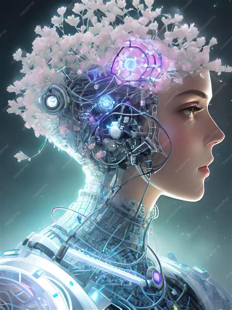 Neural Network Cyber Female Robot Head Humanoid Womanoid 3d Render Illustration Premium Ai