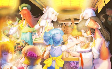 Yonaki Aki Minoriko Aki Shizuha Cirno Fujiwara No Mokou Hakurei Reimu Hong Meiling Ibuki