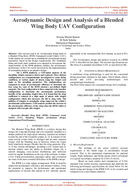 Pdf Aerodynamic Design And Analysis Of A Blended Wing Body Uav Configuration