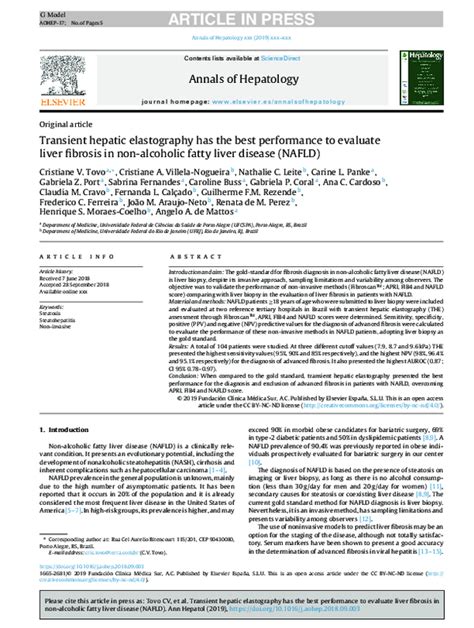 Pdf Transient Hepatic Elastography Has The Best Performance To